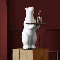 China Creative White Polar Bear Side Table Large Floor Stand Decor With Tea Tray for sale