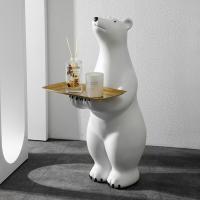 China Creative White Polar Bear Side Table Large Floor Stand Decor With Tea Tray for sale