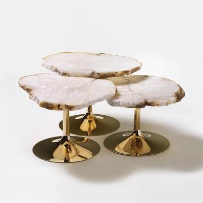 China SUS 304 Irregular Shaped Snowstone Coffee Table Set High End Metal Mirror Base for sale