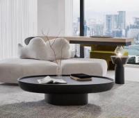 China Black Fiberglass Oval Coffee Table Creative Premium Feeling Shaped High Durability for sale