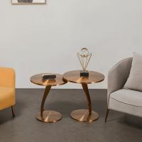 China Class Brushed Brass Stainless Steel Side Table Small Round Table Coffee Table for sale