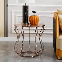 China Golden Metal Corner Table Sofa Side Table Round Glass Table Top Bedside Table for sale