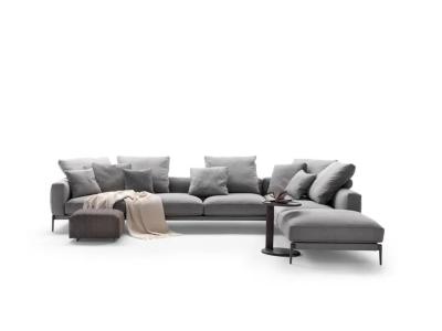 China Hotel Office L-Shape Corner Long Sofa High Quality Linen Black Iron Feet Sofa for sale