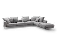 China Hotel Office L-Shape Corner Long Sofa High Quality Linen Black Iron Feet Sofa for sale