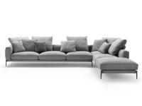 China Hotel Office L-Shape Corner Long Sofa High Quality Linen Black Iron Feet Sofa for sale