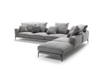 China Hotel Office L-Shape Corner Long Sofa High Quality Linen Black Iron Feet Sofa for sale