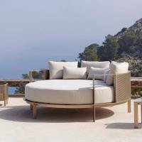 China Luxury Hotel Outdoor Rattan Round Bed Alfresco Lounger Sofa for sale