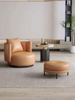 China Contemporary Hotel Minimalist Style Genuine Leather Single Sofa for Reception Area for sale