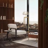China Customised Star Hotel Single Stainless Steel Armchair With Fabric Option for sale