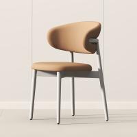 China Light Luxury Hotel Restaurant Furniture Stainless Steel Armrest Leather Dining Chair for sale