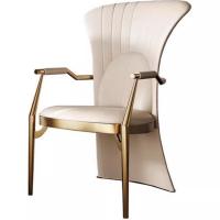 China Light Luxury Premium Leather Chair Stainless Steel Modern Minimalist Dining Chair for sale