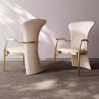 China Light Luxury Premium Leather Chair Stainless Steel Modern Minimalist Dining Chair for sale