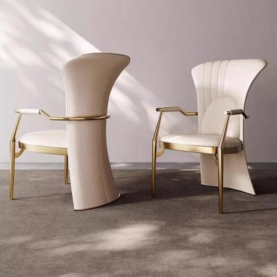 China Light Luxury Premium Leather Chair Stainless Steel Modern Minimalist Dining Chair for sale
