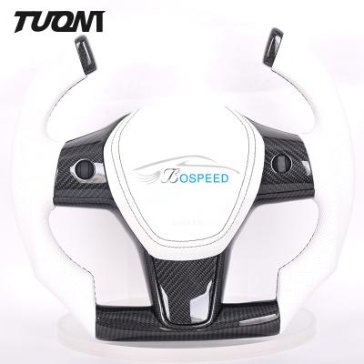 China Suede Tesla Sports Racing Model 3 Steering Wheel Twill Glossy White Leather for sale