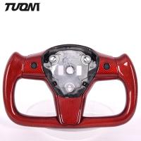 China Gloss Full Red Carbon Fiber Steering Wheel For Tesla Model 3 Y X S ODM for sale
