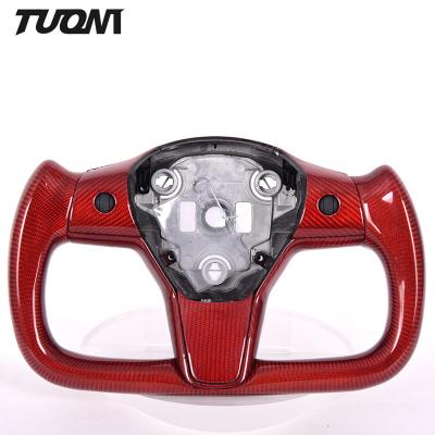 China Gloss Full Red Carbon Fiber Steering Wheel For Tesla Model 3 Y X S ODM for sale