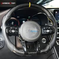 China Yellow Stripe Racing Mercedes Carbon Fiber Steering Wheel White Stitching ODM for sale