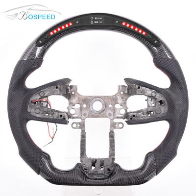 China Honda Led Red Stripe Forged Carbon Steering Wheel Black Leather Perforated for sale