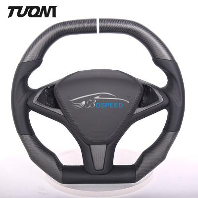 China Matte Tesla Model S/X Carbon Fiber Leather Steering Wheel Flat Top Flat Bottom for sale