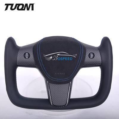 China Matte Carbon Fiber Smooth Leather Steering Wheel Tesla Model 3 Y X S for sale