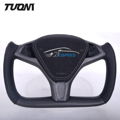 China Matte Carbon Fiber Leather Yoke Steering Wheel For Tesla Model 3 Y X S Custom for sale