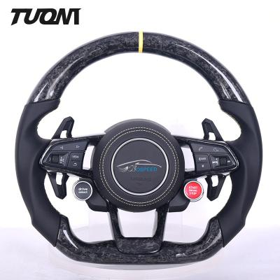 China Forged Carbon Fiber Steering Wheel Black Leather Audi A3 A4 A5 A6 RS3 R8 TT for sale