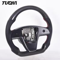 China Flat Bottom Tesla Model S Steering Wheel Perforated Leather Carbon Fiber 2022 New for sale