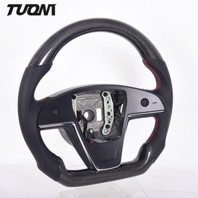 China Flat Bottom Tesla Model S Steering Wheel Perforated Leather Carbon Fiber 2022 New for sale