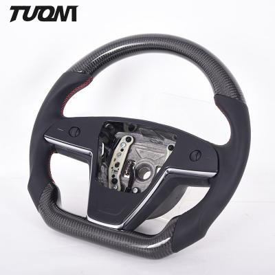 China Car Flat Bottom Leather Tesla Carbon Fiber Steering Wheel Model Y Yoke for sale