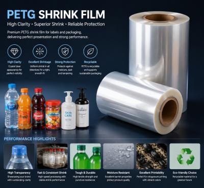 China High Transparency PETG Shrink Film Offering Consistent Shrinkage and Durable Protection for Retail and Industrial Packaging for sale