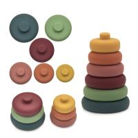 China Round 80mm Baby Stacking Toy 100% Food Grade Silicone Teethers for sale