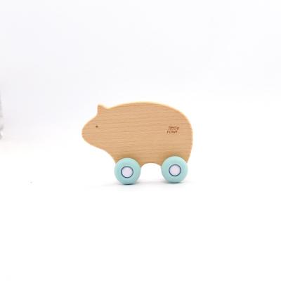 China BPA Free Imported Beech Wooden Silicone Teether Customized Colors for sale