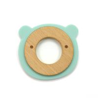 China Mint Green EN71 FDA Approved Wood And Silicone Teether Bear Shape for sale