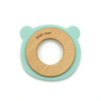 China Mint Green EN71 FDA Approved Wood And Silicone Teether Bear Shape for sale