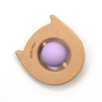 China Portable 8cm Wooden Silicone Teether Rattle Rotation Ball Kitty Shape for sale