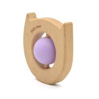 China Portable 8cm Wooden Silicone Teether Rattle Rotation Ball Kitty Shape for sale