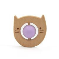 China Portable 8cm Wooden Silicone Teether Rattle Rotation Ball Kitty Shape for sale