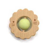 China Lion Shaped Rattle Rotate Wheel ASTM Wooden Silicone Teether for sale