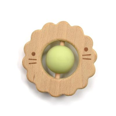 China Lion Shaped Rattle Rotate Wheel ASTM Wooden Silicone Teether for sale