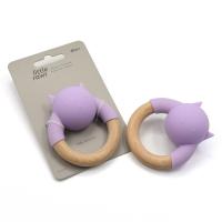 China FDA Silicone Baby Wooden Teething Ring Rattle Ball Wooden Animal Teether for sale