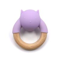 China FDA Silicone Baby Wooden Teething Ring Rattle Ball Wooden Animal Teether for sale