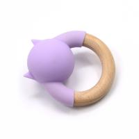 China FDA Silicone Baby Wooden Teething Ring Rattle Ball Wooden Animal Teether for sale