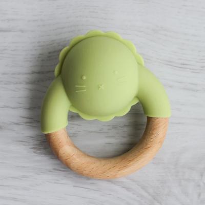 China Organic Beech Wooden Silicone Teether LFGB Standard Baby Rattle Ring for sale