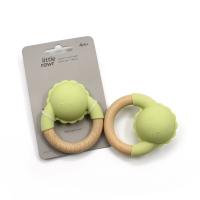 China Organic Beech Wooden Silicone Teether LFGB Standard Baby Rattle Ring for sale