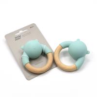 China Beech Wood Baby Rattle Ring LFGB Silicone Soft Chew Toys For Babies for sale