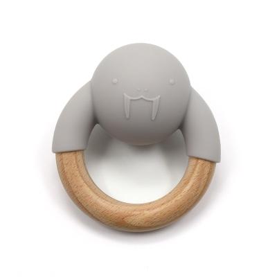 China Organic FSC Certified Beech Wooden Silicone Teether Walrus Shape for sale
