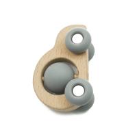 China Fun Educational Silicone Wood Easy Gripping Newborn Rattle for sale
