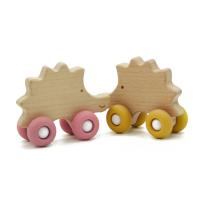 China Beech Wood Hedgehog Car Personalised Baby Rattle Food Grade Silicone for sale