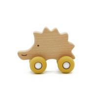 China Beech Wood Hedgehog Car Personalised Baby Rattle Food Grade Silicone for sale