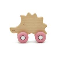 China Beech Wood Hedgehog Car Personalised Baby Rattle Food Grade Silicone for sale